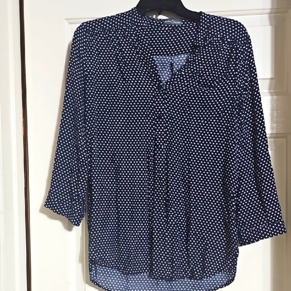 Market & Spruce | Tops | Market Spruce Blue With White Polka Dots ...